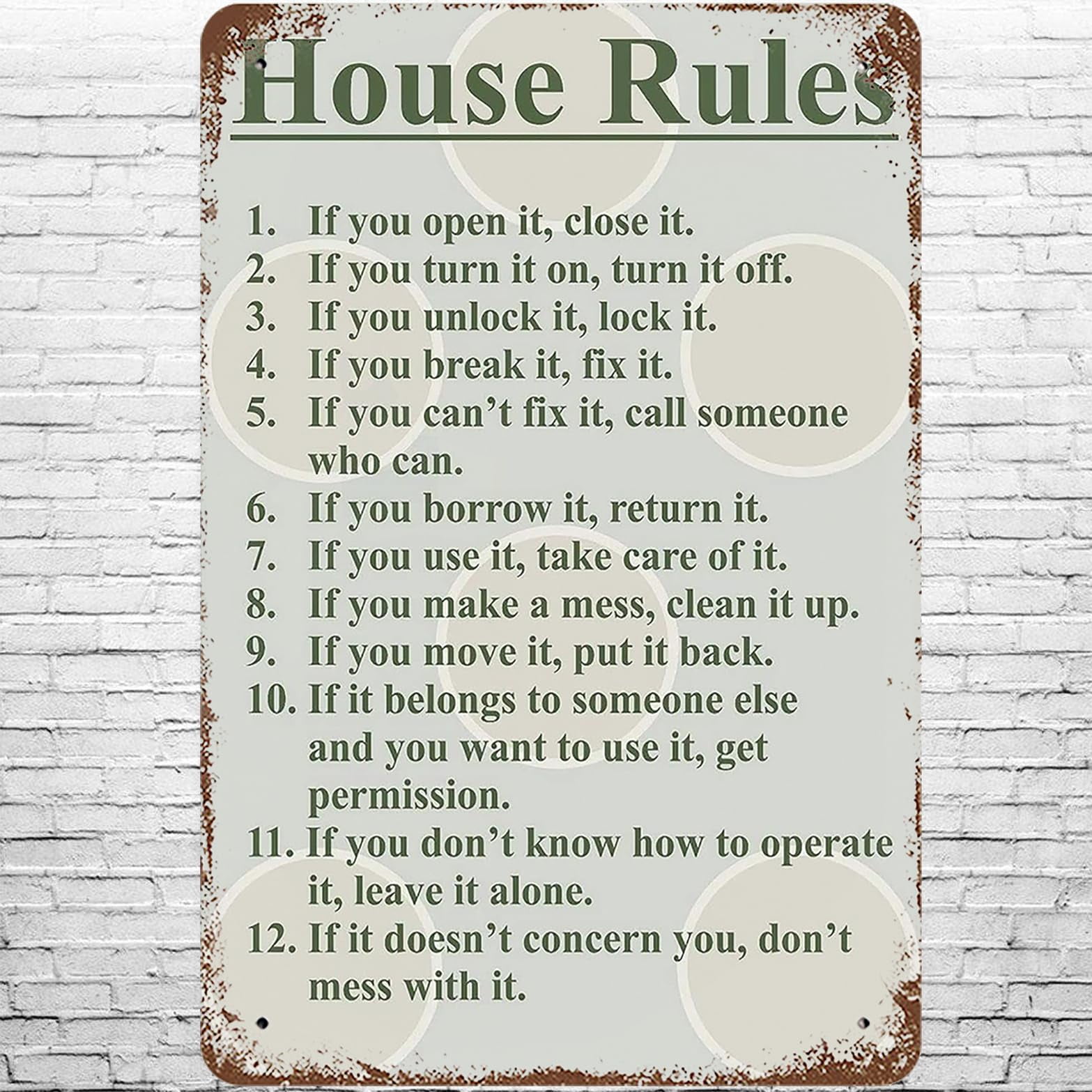 Metal Sign 8"x12" Vintage AIF4 Family House Rules, Wall Decor Funny 12 ...
