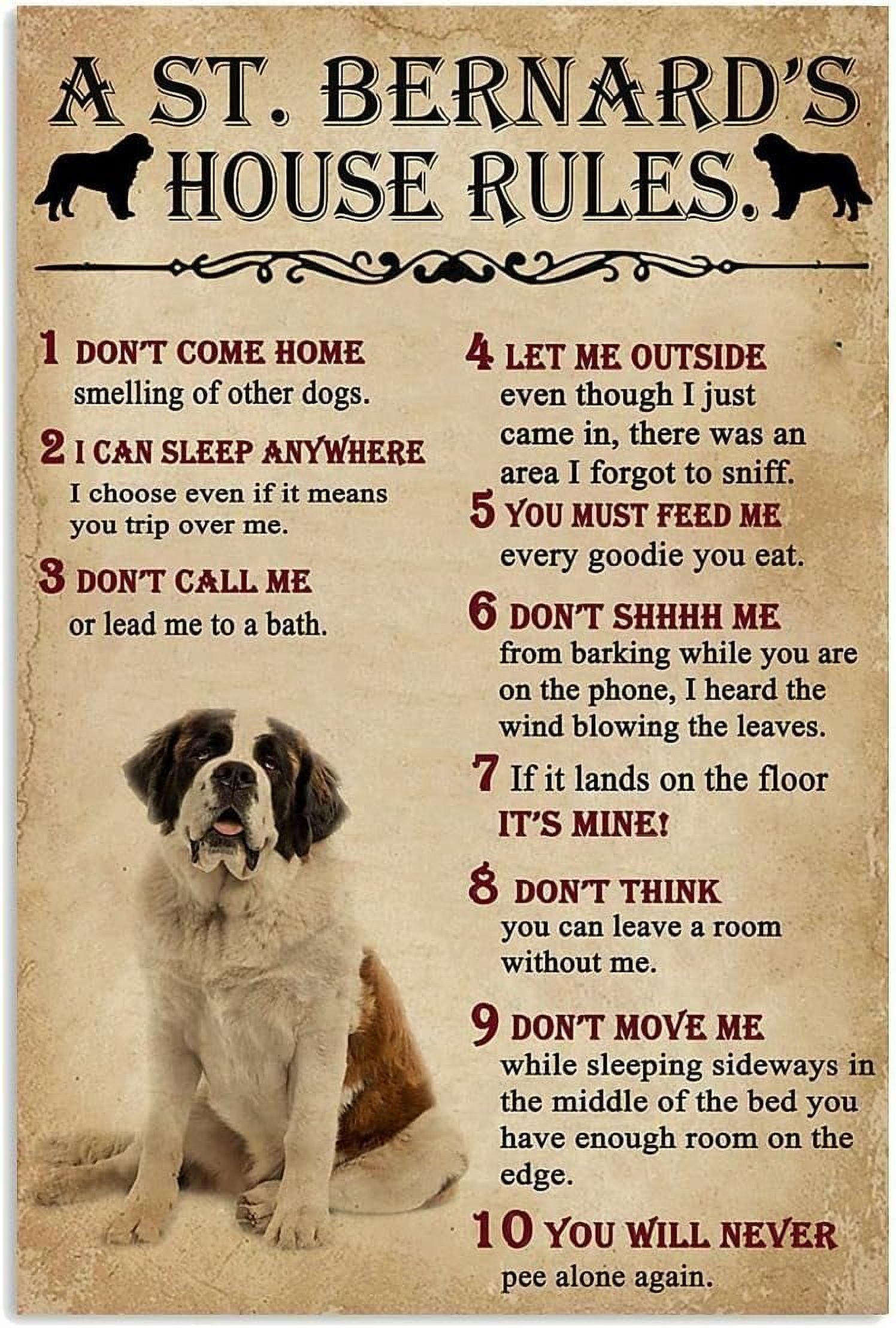 Metal Sign A St Bernard House Rules Sign Vintage Funny Sign Retro ...