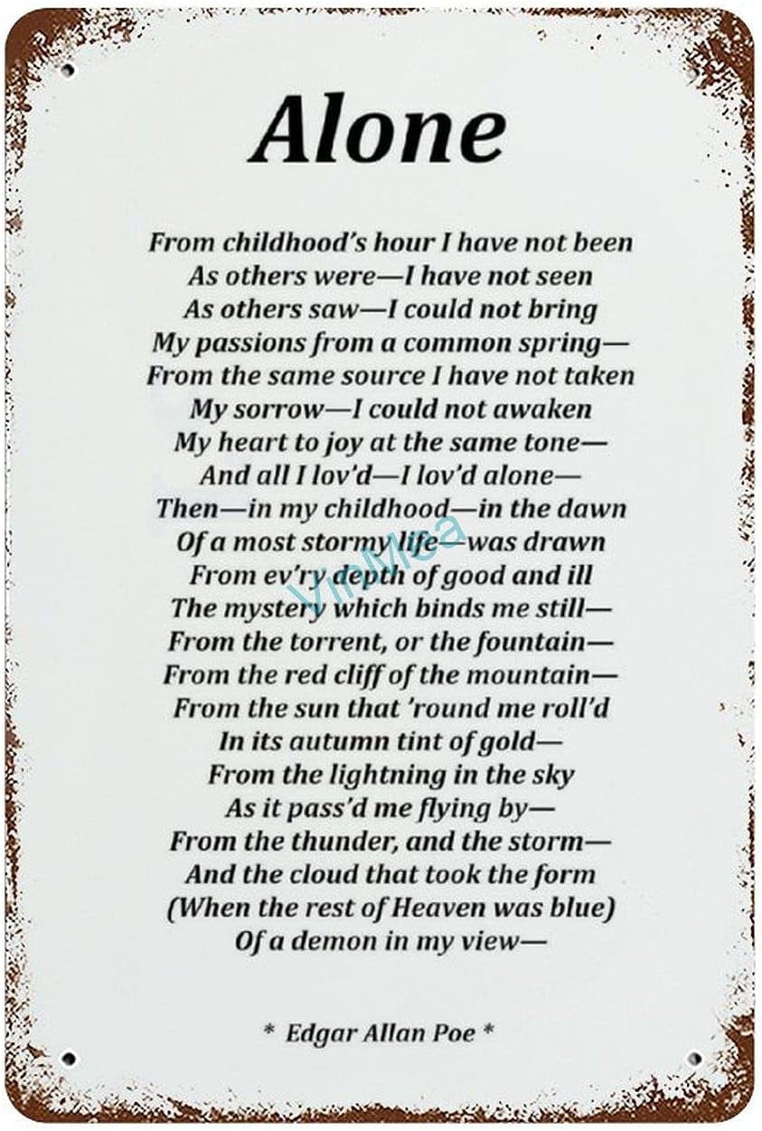 Metal Sign Alone Poem by Edgar Allan Poe Poster Metal Wall Sign Tin ...