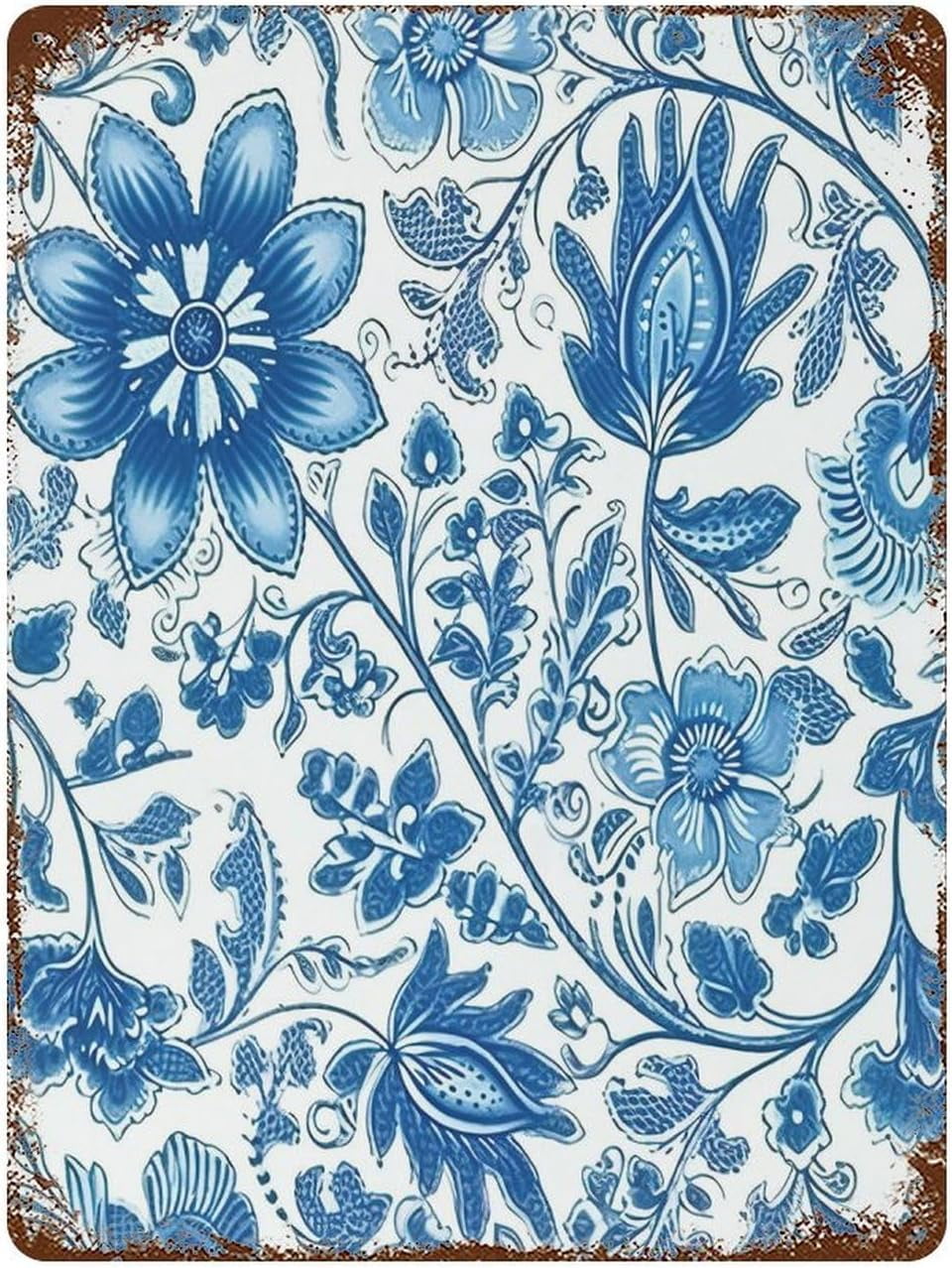 Metal Sign Blue And White Porcelain' Floral Signs Grids Medieval Floral ...