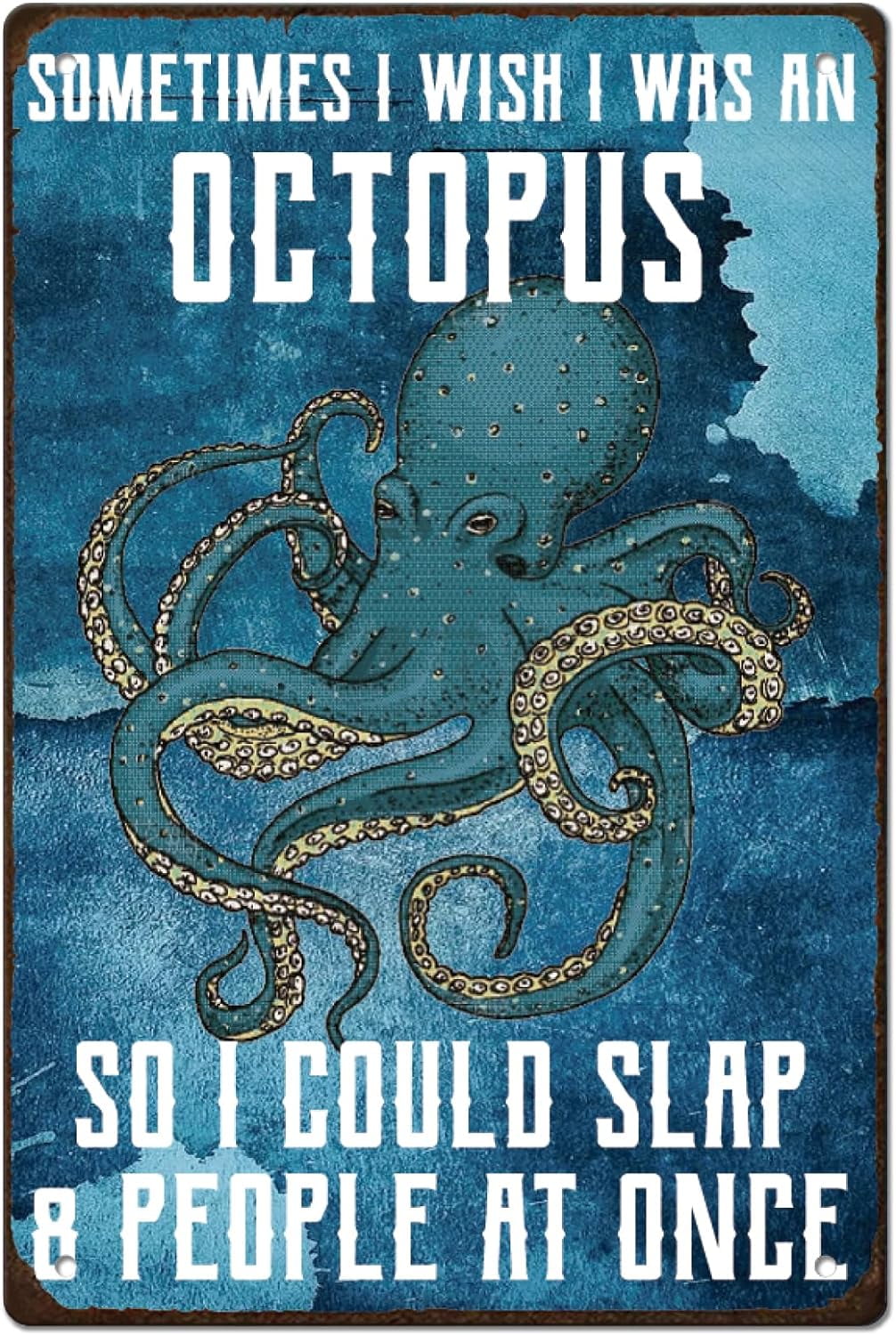 Metal Sign Blue Octopus Vintage Tign Sign Sea Animal Man Cave Plaque ...