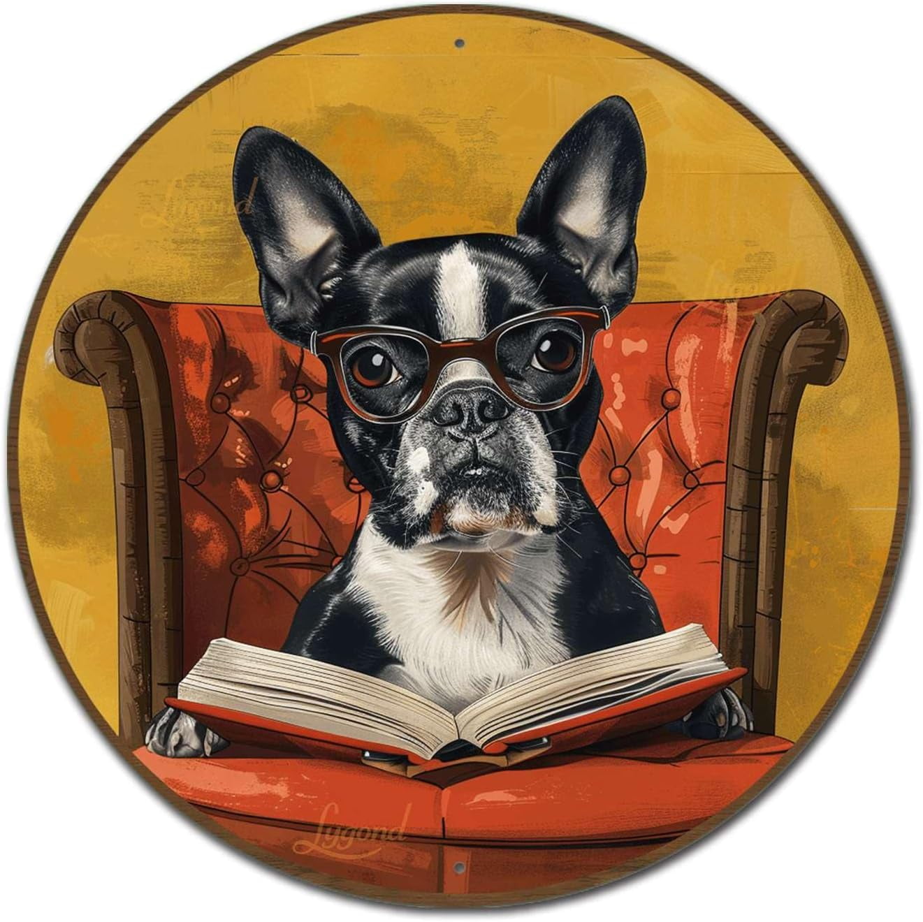 Metal Sign Book Loving Boston Terrier Tin Sign A Scholarly Sidekick for Pet Themed Interiors ...