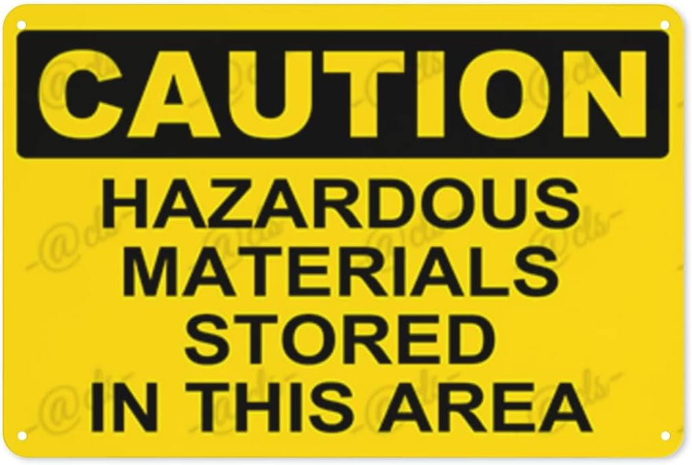 Metal Sign, Caution Sign， HAZARDOUS MATERIALS STORED IN THIS AREA ...
