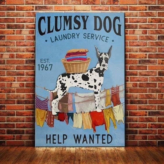 Metal Sign Clumsy Dog Laundry Service Help Wanted Retro Metal Sign ...