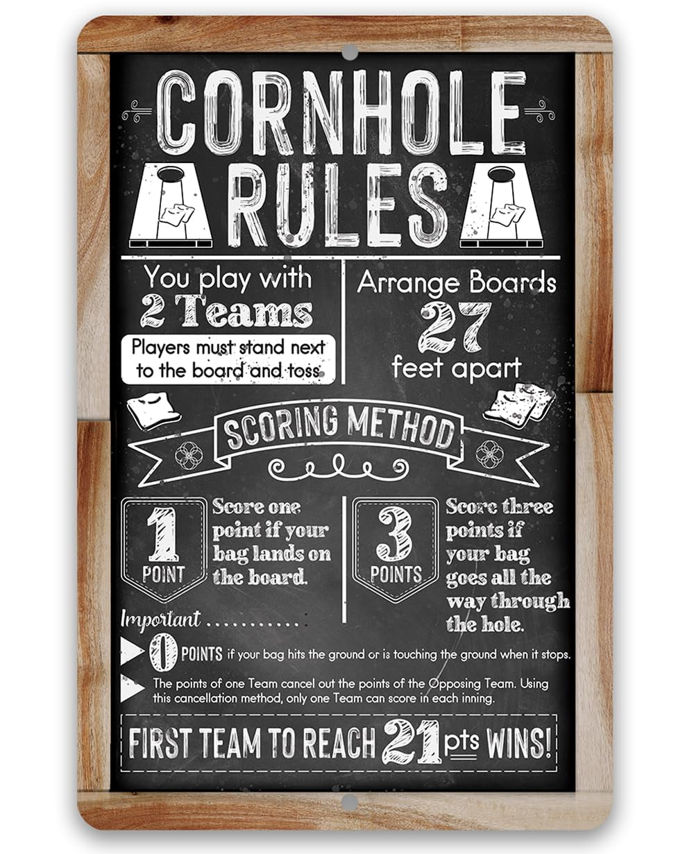 Metal Sign - Cornhole Rules - Durable Metal Sign - Use Indoor/Outdoor ...