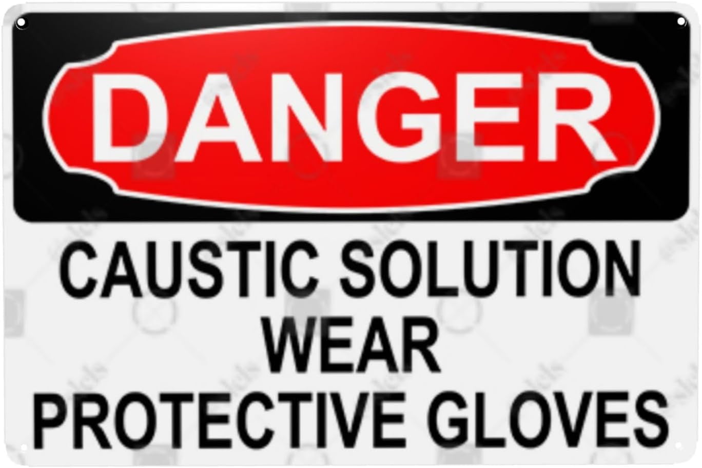 Metal Sign Decor, Danger Sign - CAUSTIC SOLUTION WEAR PROTECTIVE GLOVES ...