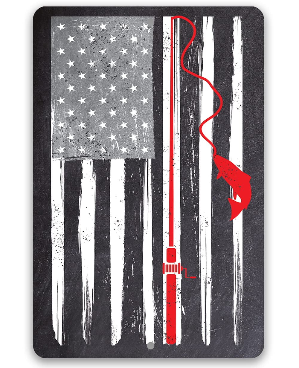 Metal Sign - Distressed Flag Fishing - Durable Metal Sign - Use Indoor ...