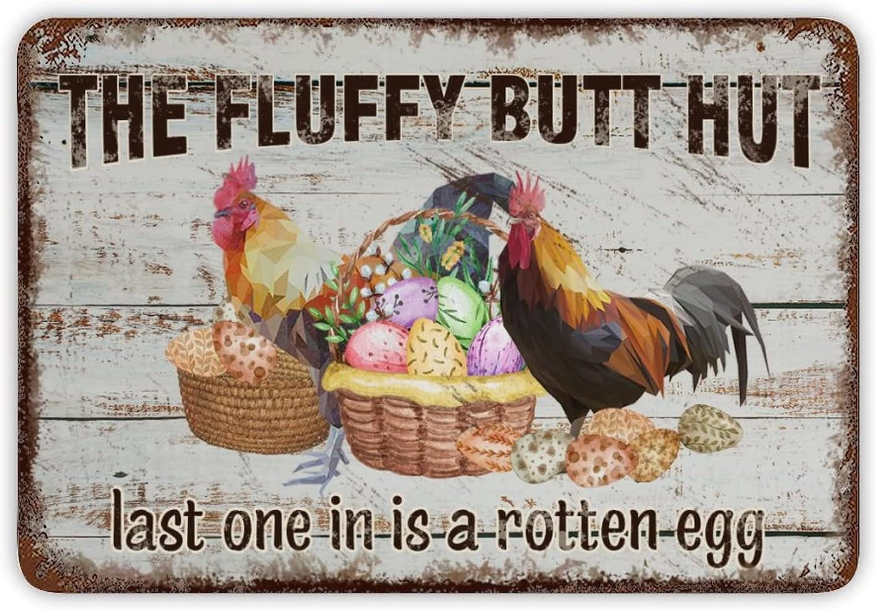 Metal Sign Farm Rooster Hen Farmhouse The Butt Hut Vintage Signs Retro ...
