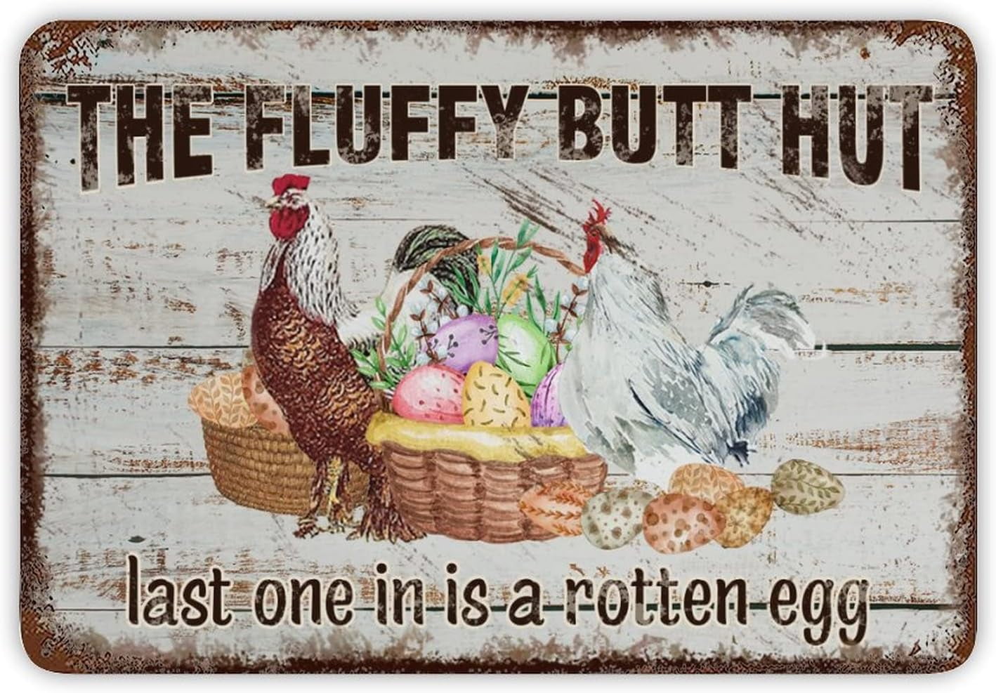 Metal Sign Farm Rooster Hen The Butt Hut Vintage Signs Retro Tin Signs ...