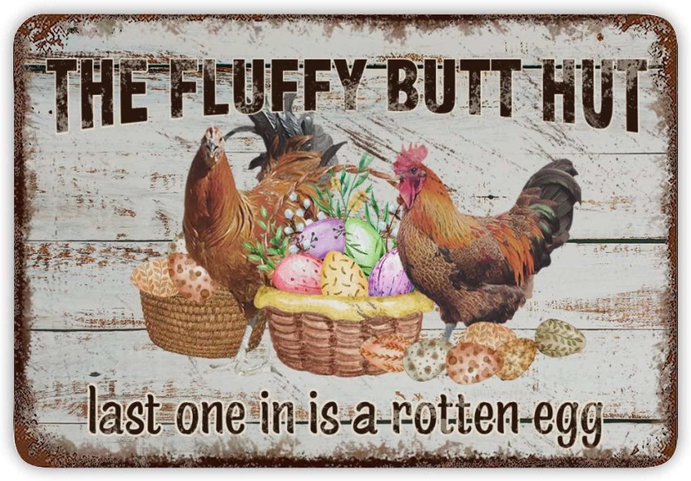 Metal Sign Farm Rooster Hen Vintage Signs Retro Tin Signs Aluminum Sign ...