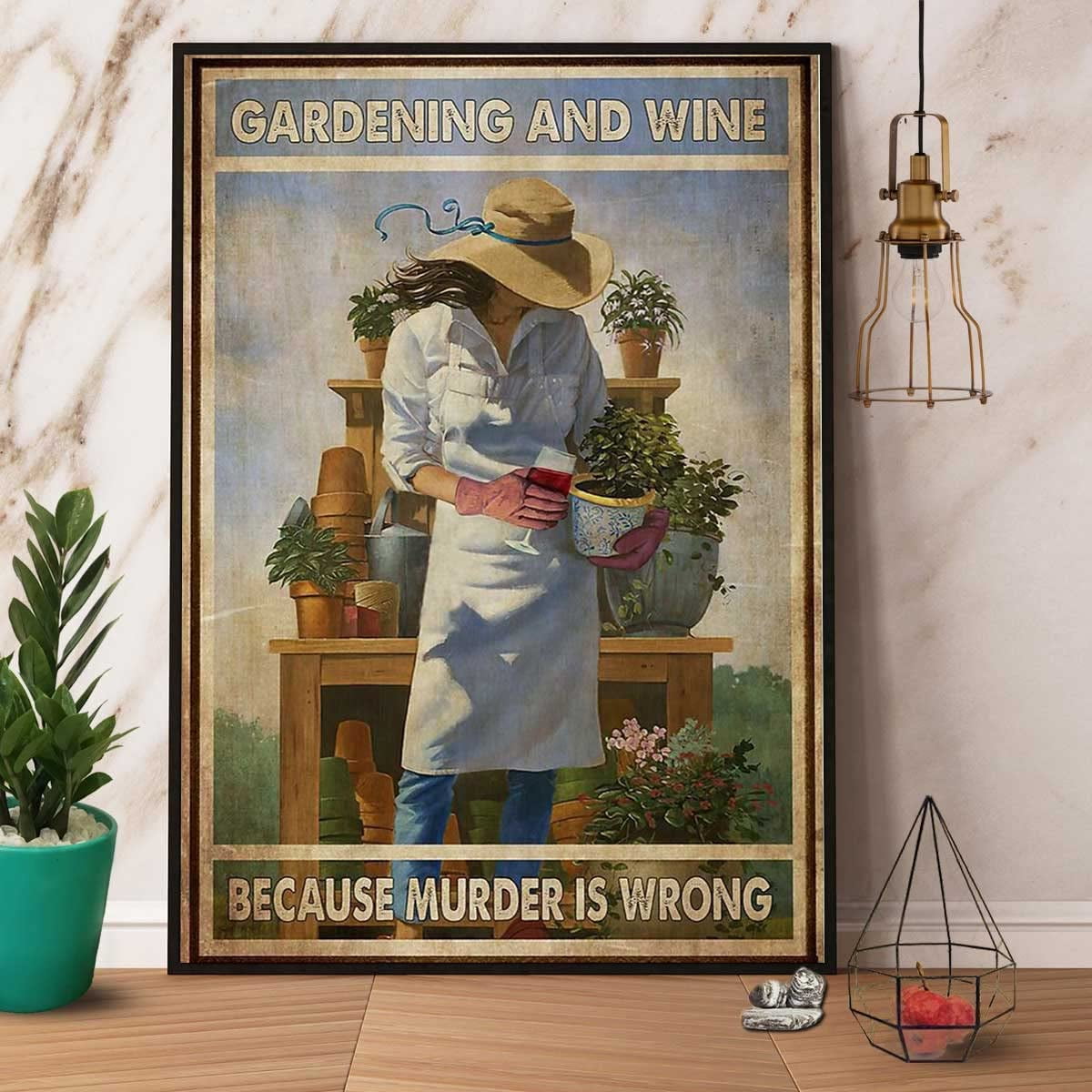 Metal Sign Gardening and Wine Because Murder is Wrong Retro Tin Signs ...