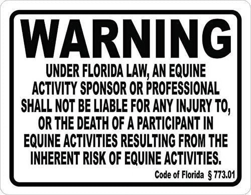 Metal Sign Great Tin Sign Florida Equine Liability Law Sign Metal ...