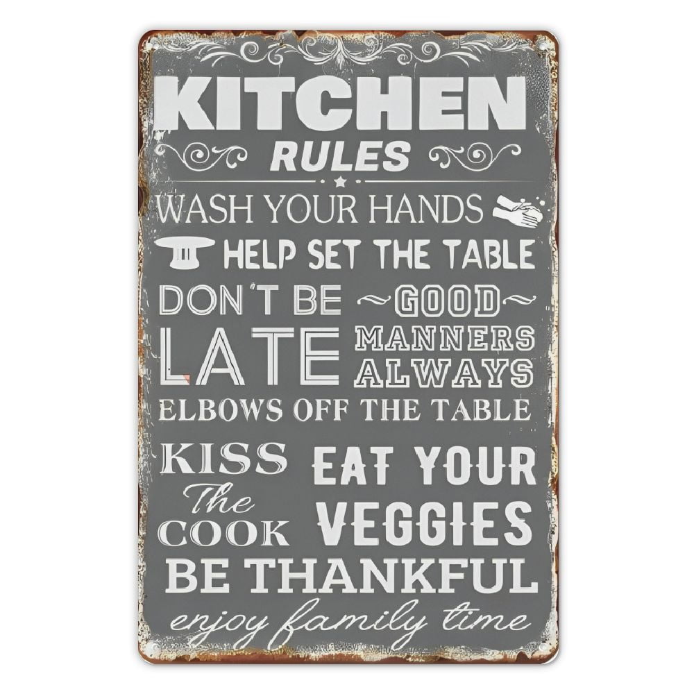 Metal Sign Kitchen Rules Vintage Decoration Home Kitchen Diner ...