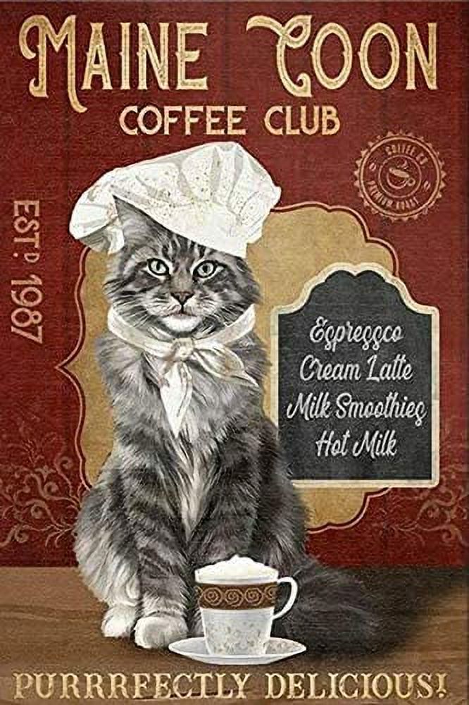 Metal Sign Maine Coon Coffee Club Sign Vintage Funny Sign Retro ...