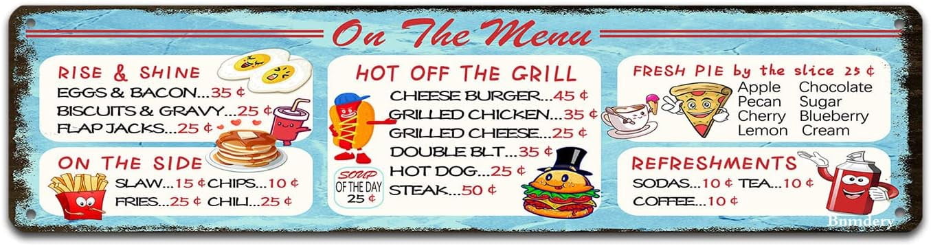 Metal Sign On The Menu Rustic Decor Retro Sign Home Kitchen Bar Diner ...