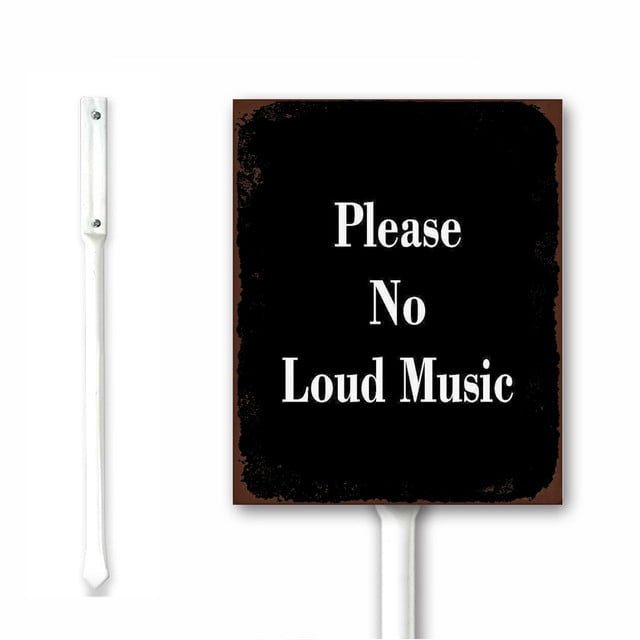 Metal Sign for Outdoor Please No Loud Music Yard Sign With Stake Black ...