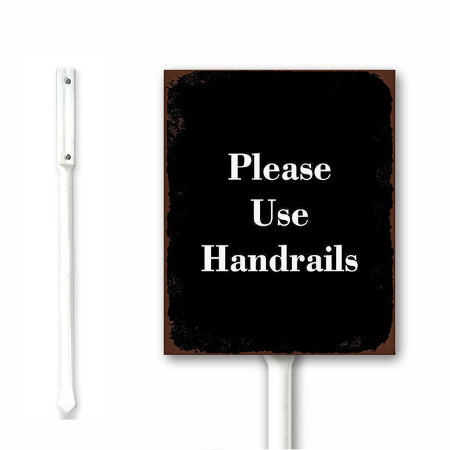 Metal Sign for Outdoor Please Use Handrails Yard Sign With Stake Black ...
