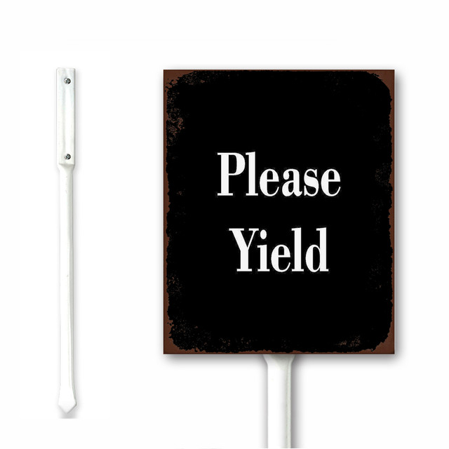 Metal Sign for Outdoor Please Yield Yard Sign With Stake Black Notice Sign for Street Warning ...