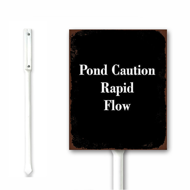 Metal Sign for Outdoor Pond Caution - Rapid Flow Yard Sign With Stake ...