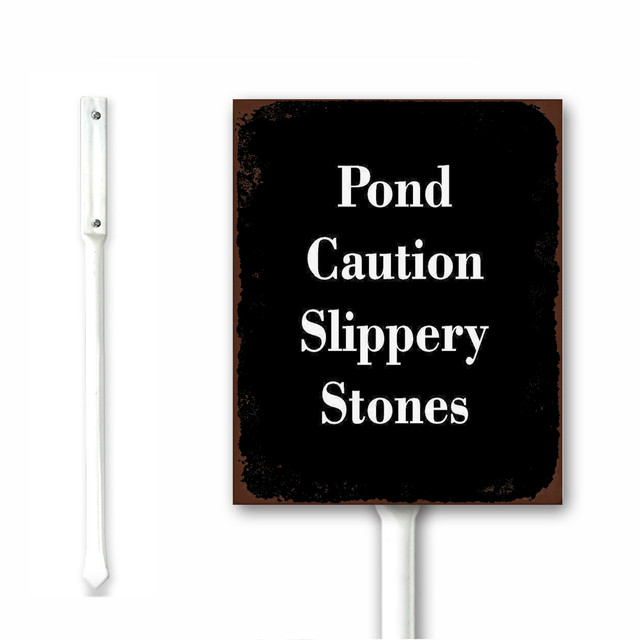 Metal Sign for Outdoor Pond Caution - Slippery Stones Yard Sign With ...