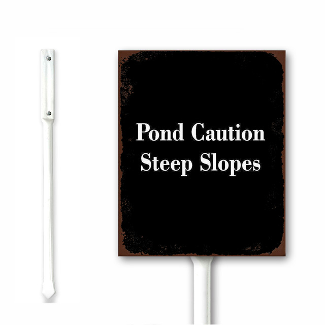 Metal Sign for Outdoor Pond Caution - Steep Slopes Yard Sign With Stake ...