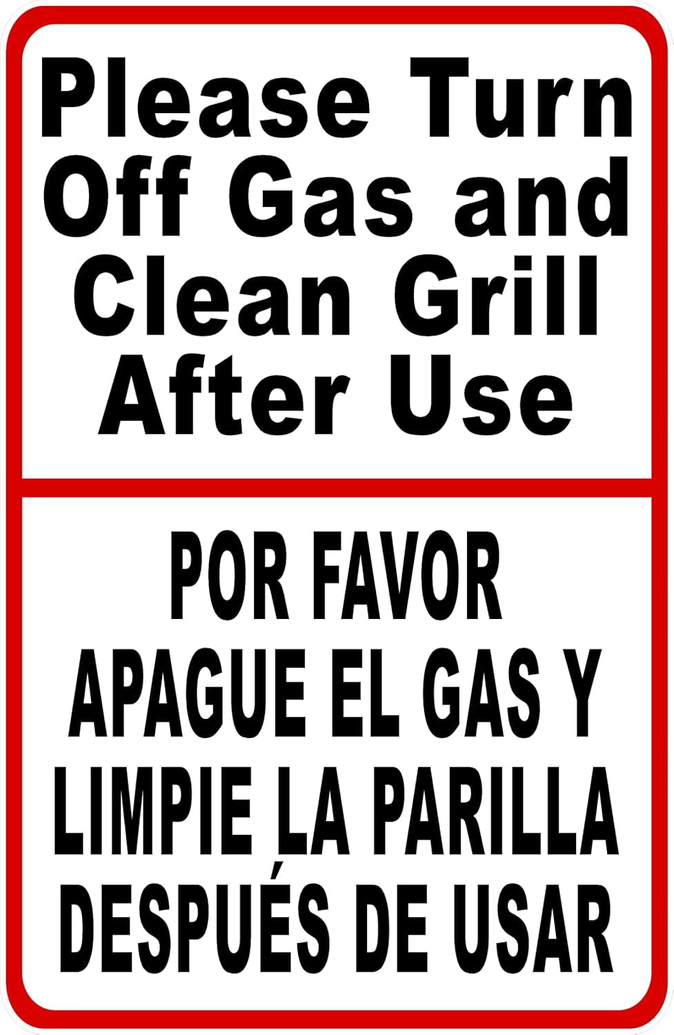 Metal Sign Please Turn Off Gas And Clean Grill After Use - Bilingual ...