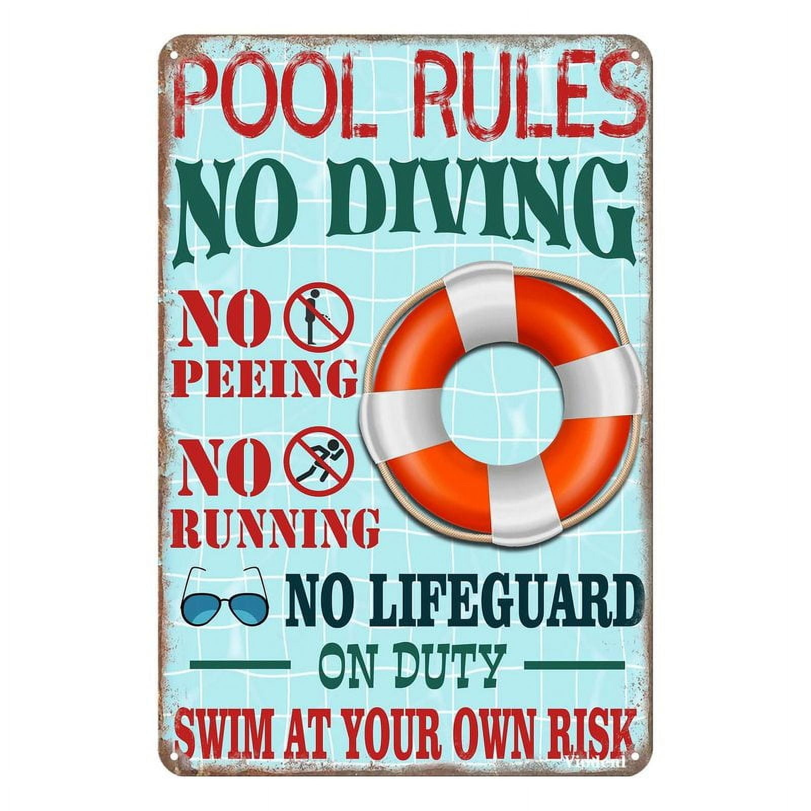 Metal Sign Pool Rules Swim At Your Own Risk Wall Art Funny Swimming ...