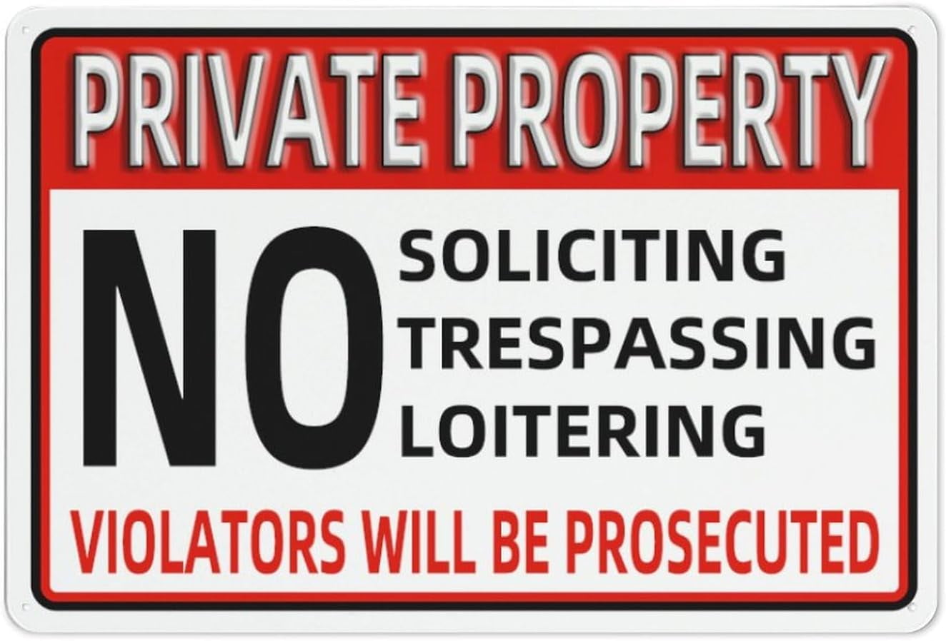Metal Sign Private Property No Soliciting Trespassing Loitering Tin ...