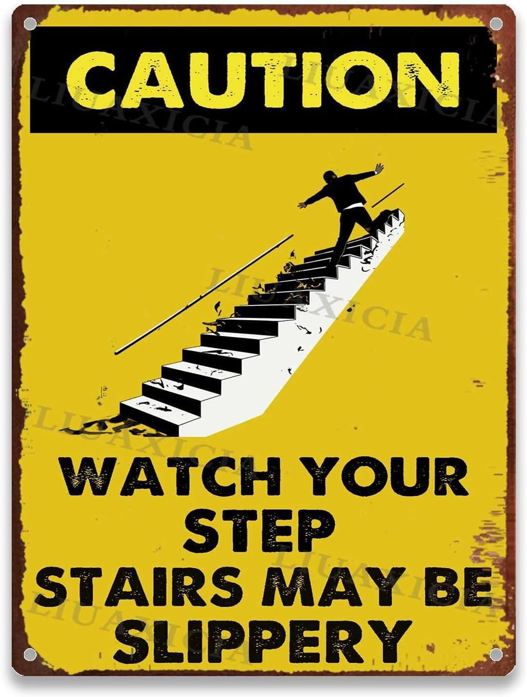 Metal Sign Retro Caution Watch Your Step Stairs May Be Slippery For ...