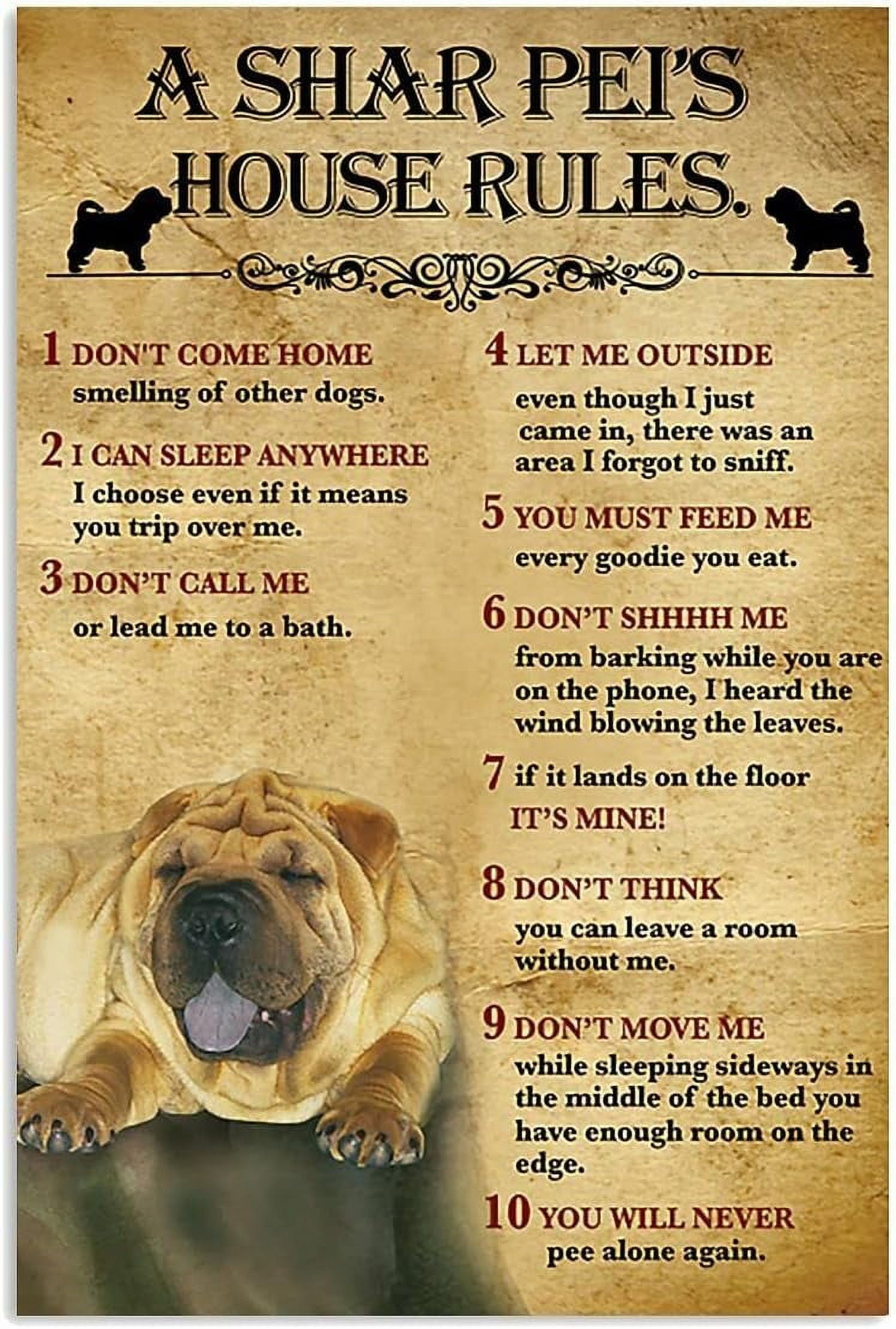 Metal Sign Shar Pei House Rules Sign Vintage Funny Sign Retro Aluminum ...