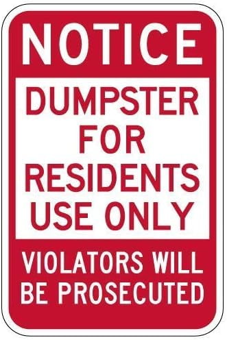 Metal Sign Sign Notice Dumpster for Residents Use Only Sign Red for ...