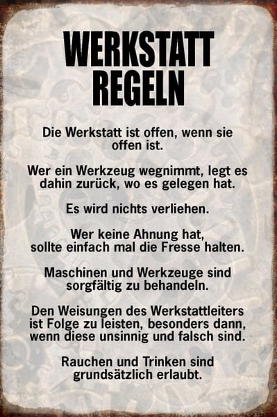 Metal Sign Slogan Workshop Rules Metal Aluminum Sign Ine Size: 16 x 12 ...