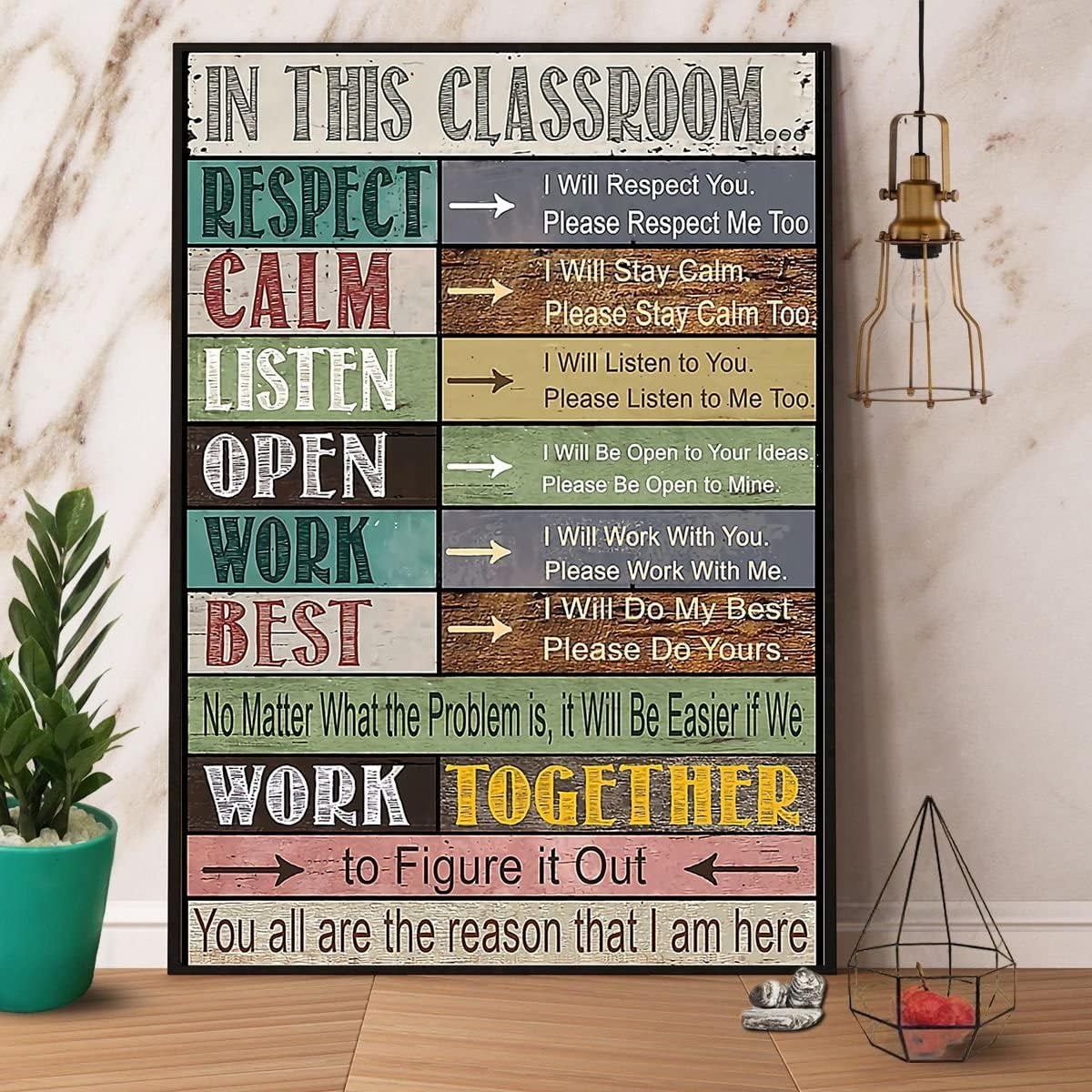 Metal Sign Teacher In This Classroom Respect Calm Listen And Open Sign ...