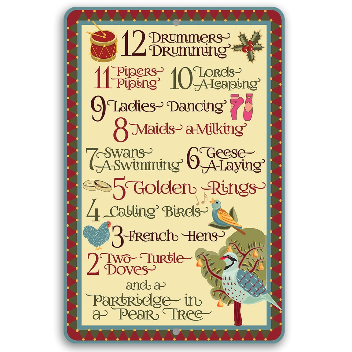 Metal Sign - The 12 Days of Christmas - Durable Metal Sign - Use Indoor ...