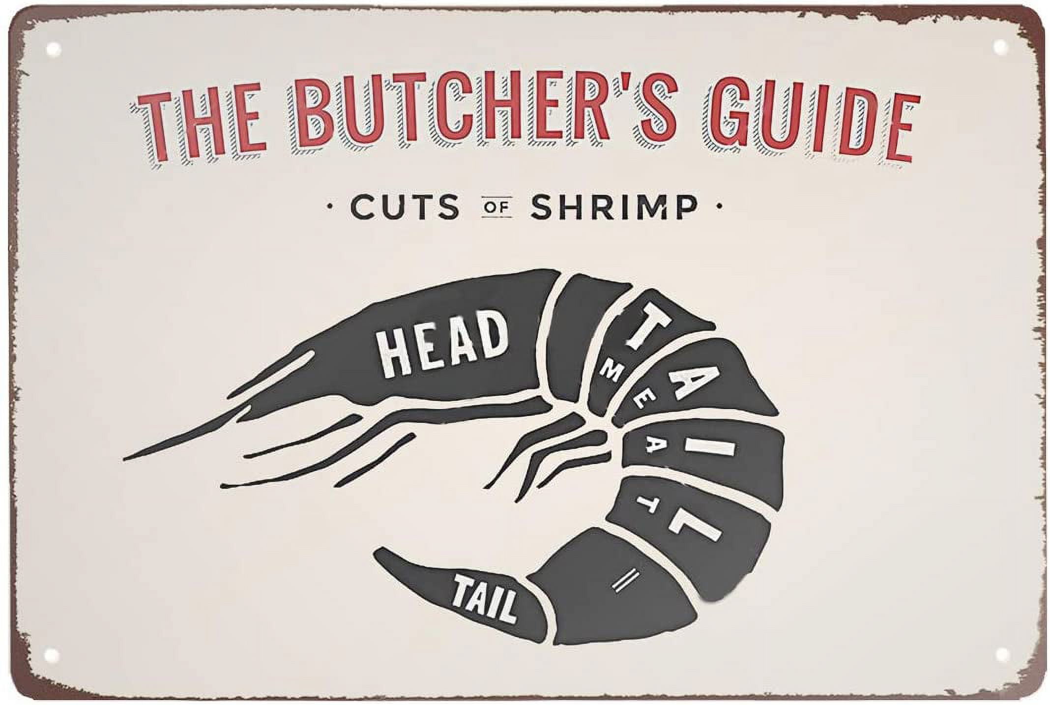 Metal Sign The Butcher's Guide cuts of Shrimp tin Signs Vintage Kitchen ...