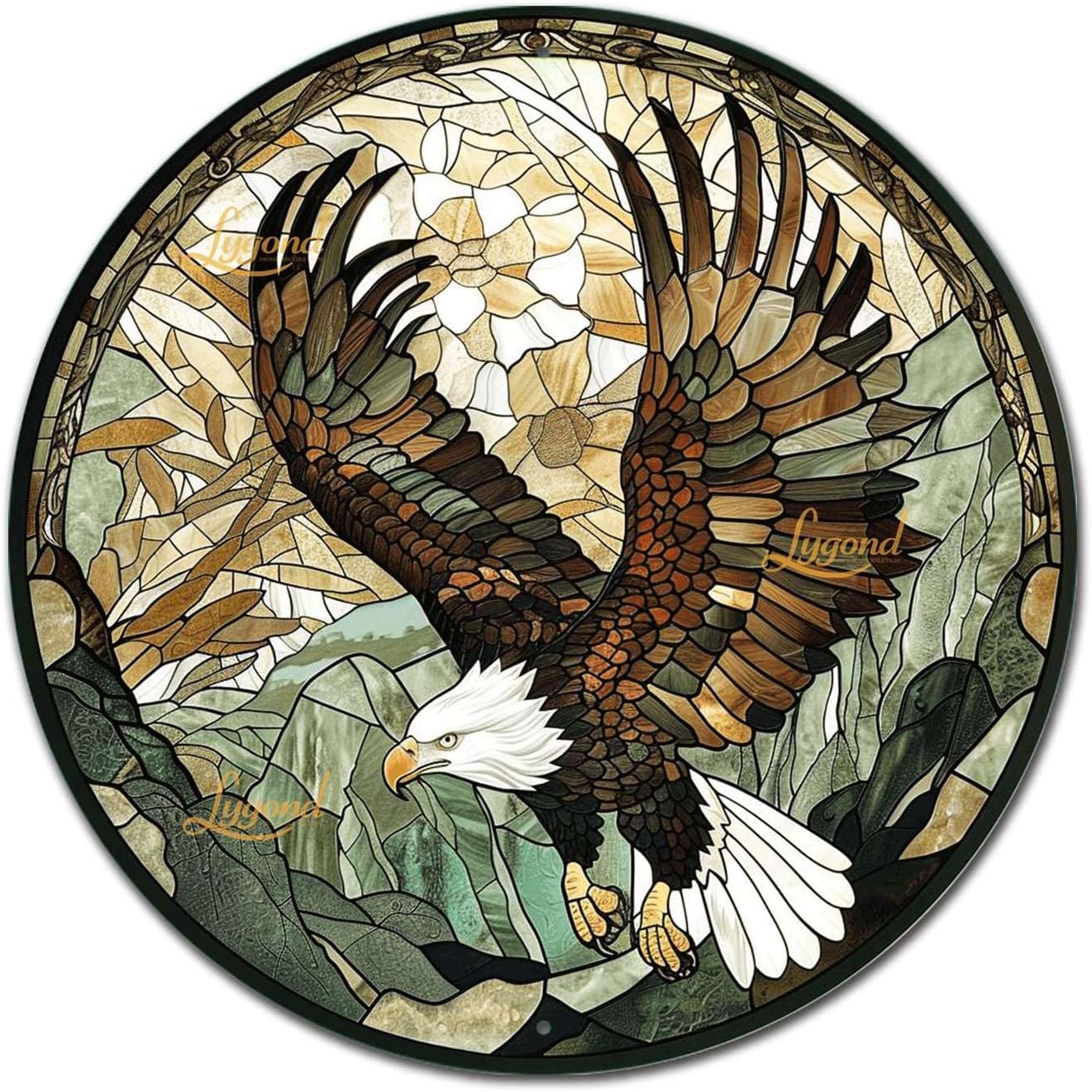 Metal Sign Tin Sign Circular Stained Glass American Bald Eagle Bar ...