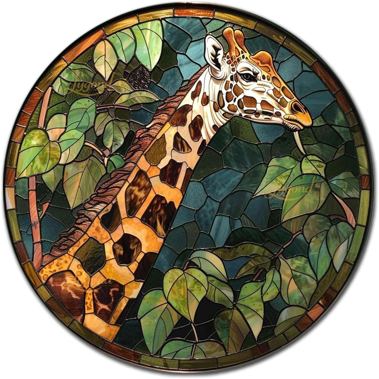 Metal Sign Tin Sign Circular Stained Glass Giraffe Restroom Tin Sign ...