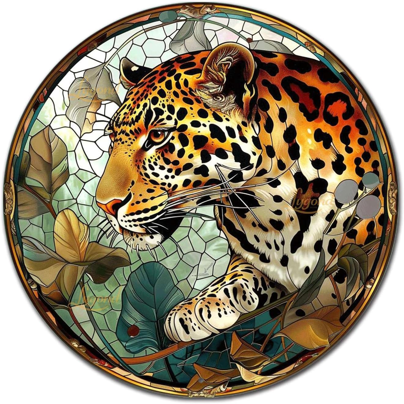 Metal Sign Tin Sign Circular Stained Glass Leopard Funny Sign For ...