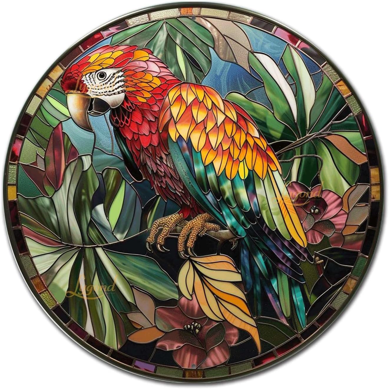 Metal Sign Tin Sign Circular Stained Glass Parrot Bar Signs For Home ...
