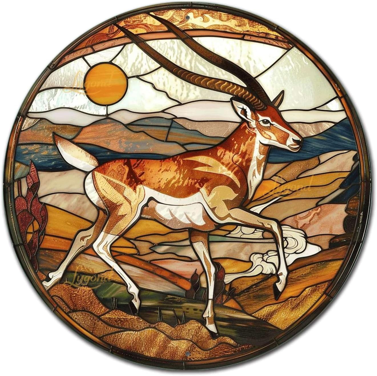 Metal Sign Tin Sign Circular Stained Glass Pronghorn Bar Signs For Home ...