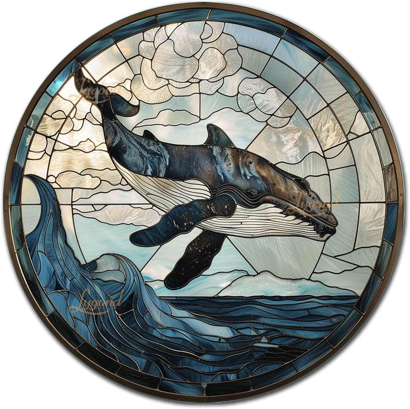 Metal Sign Tin Sign Circular Stained Glass Whale Sign for Garden for ...