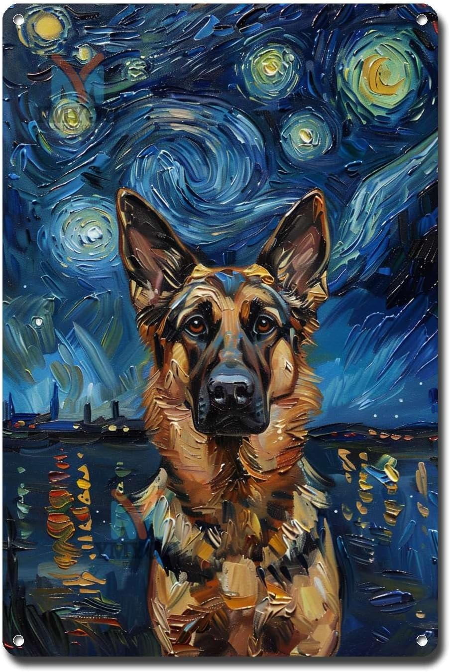 Metal Sign Tin Sign Vintage Wall Art German Shepherd Starry Night ...