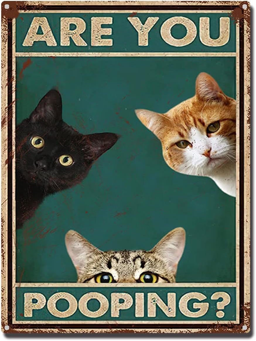 Metal Sign Vintage Black Cat Are You Pooping Signs Bathroom Restroom ...