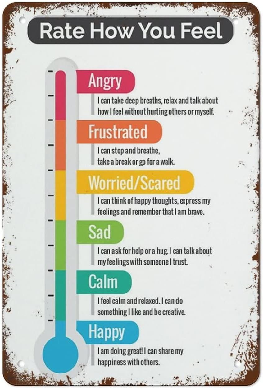 Metal Sign Vintage Rate How You Feel Poster - Kids Thermometer Feelings ...