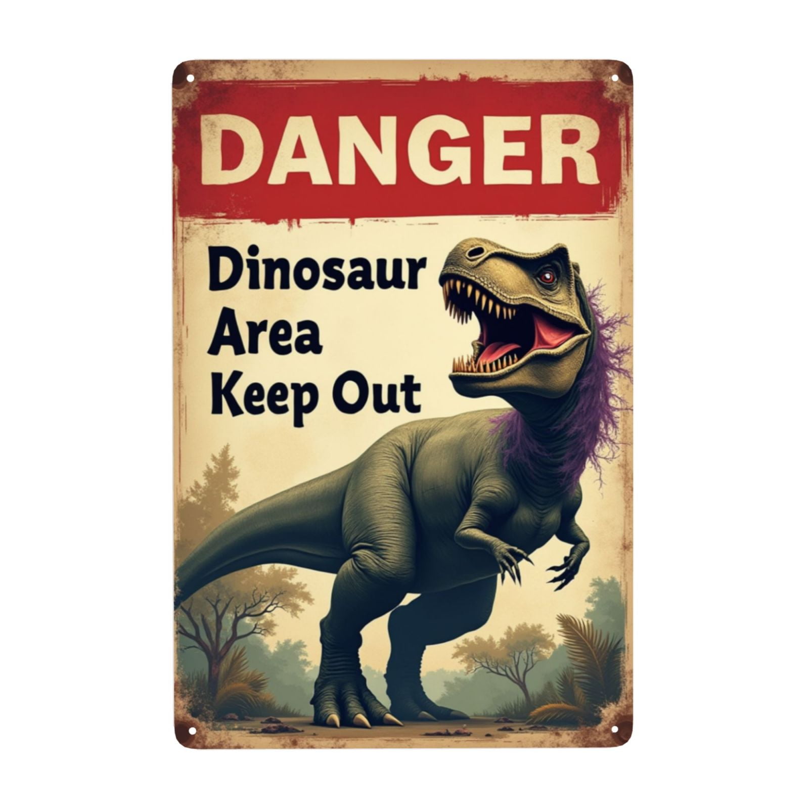 Metal Sign Vintage s Danger Dinosaur Area Keep Out Tin Sign Dinosaur ...