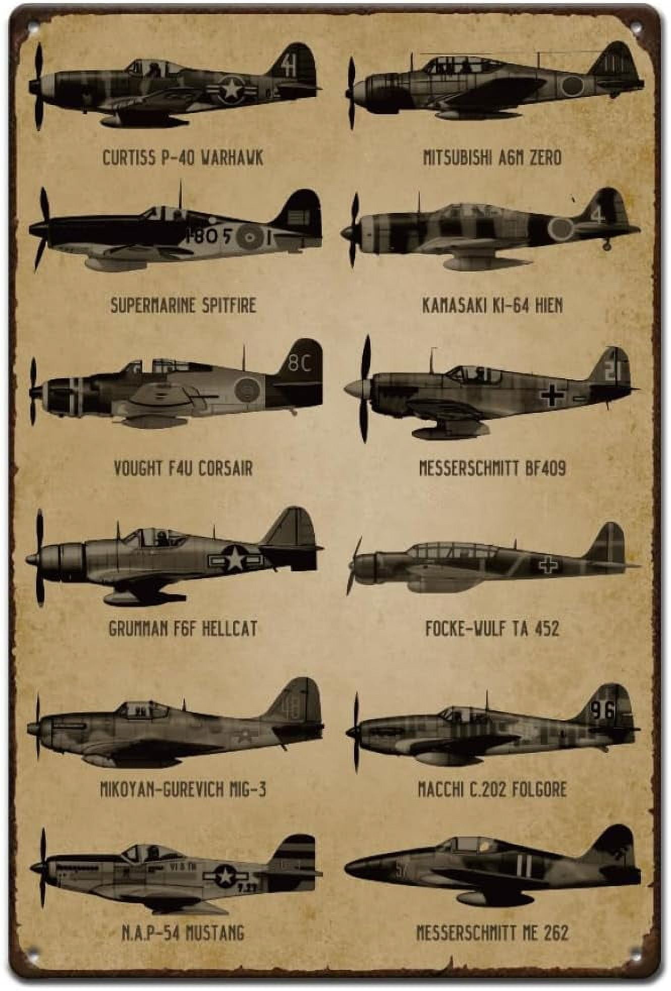 Metal Sign WWII Fighter Planes Tin Signs Fighter Guide Metal Poster ...