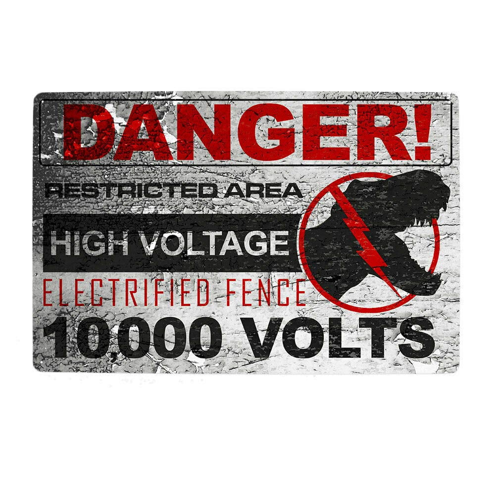 Metal Sign Wall Decor Danger High Voltage Warning Sign Raptor Funny Tin ...