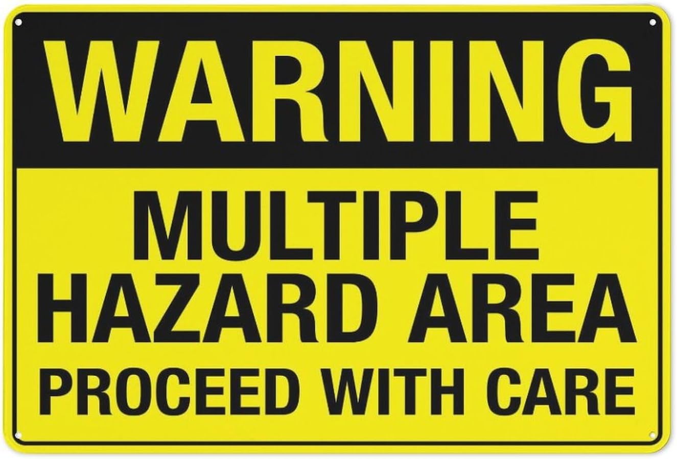 Metal Sign Warning Multiple Hazard Area Funny Vintage Tin Signs 8 X 12 ...