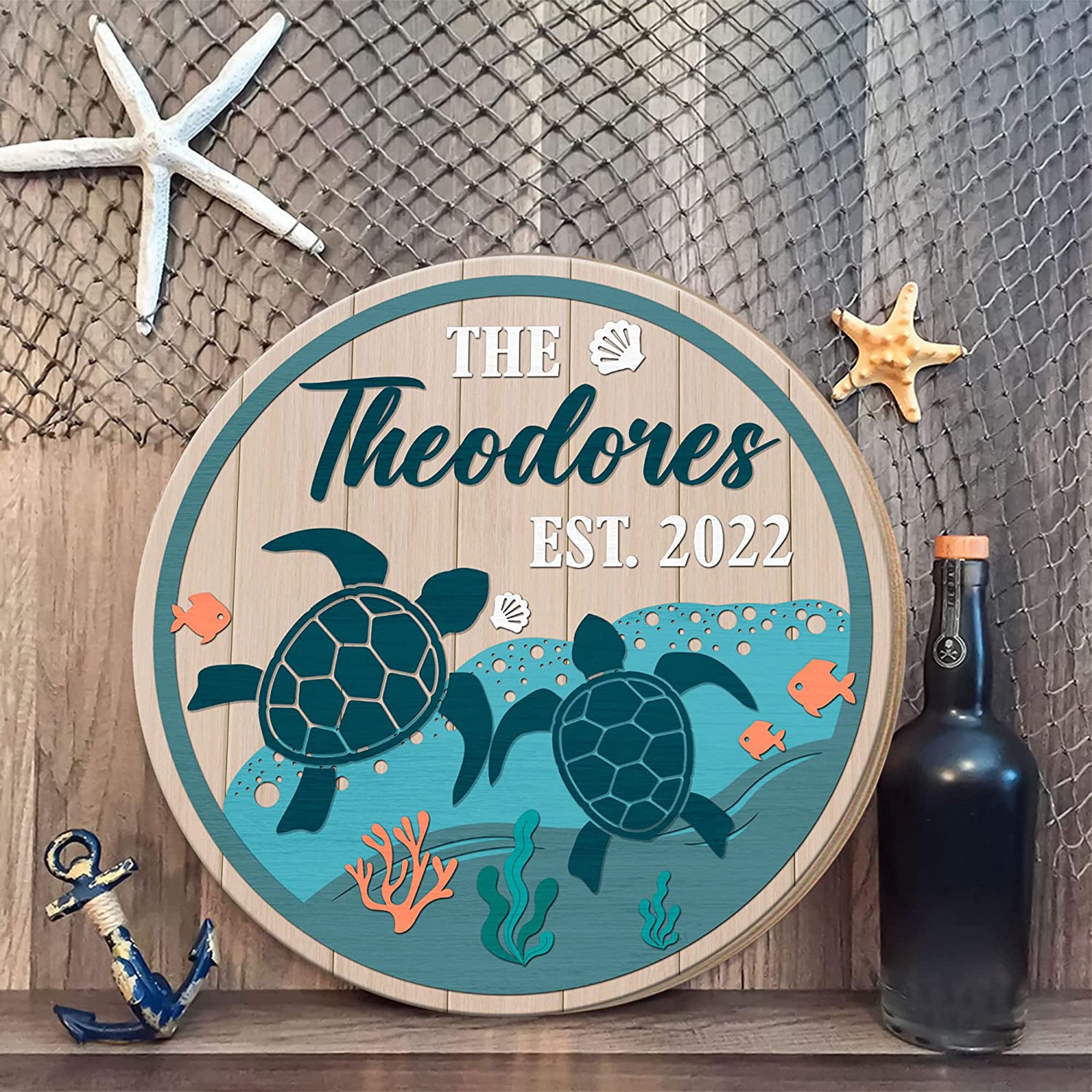 Metal Sign Welcome Beach Sign, Sea Turtle Coastal Sign, Wreath ...