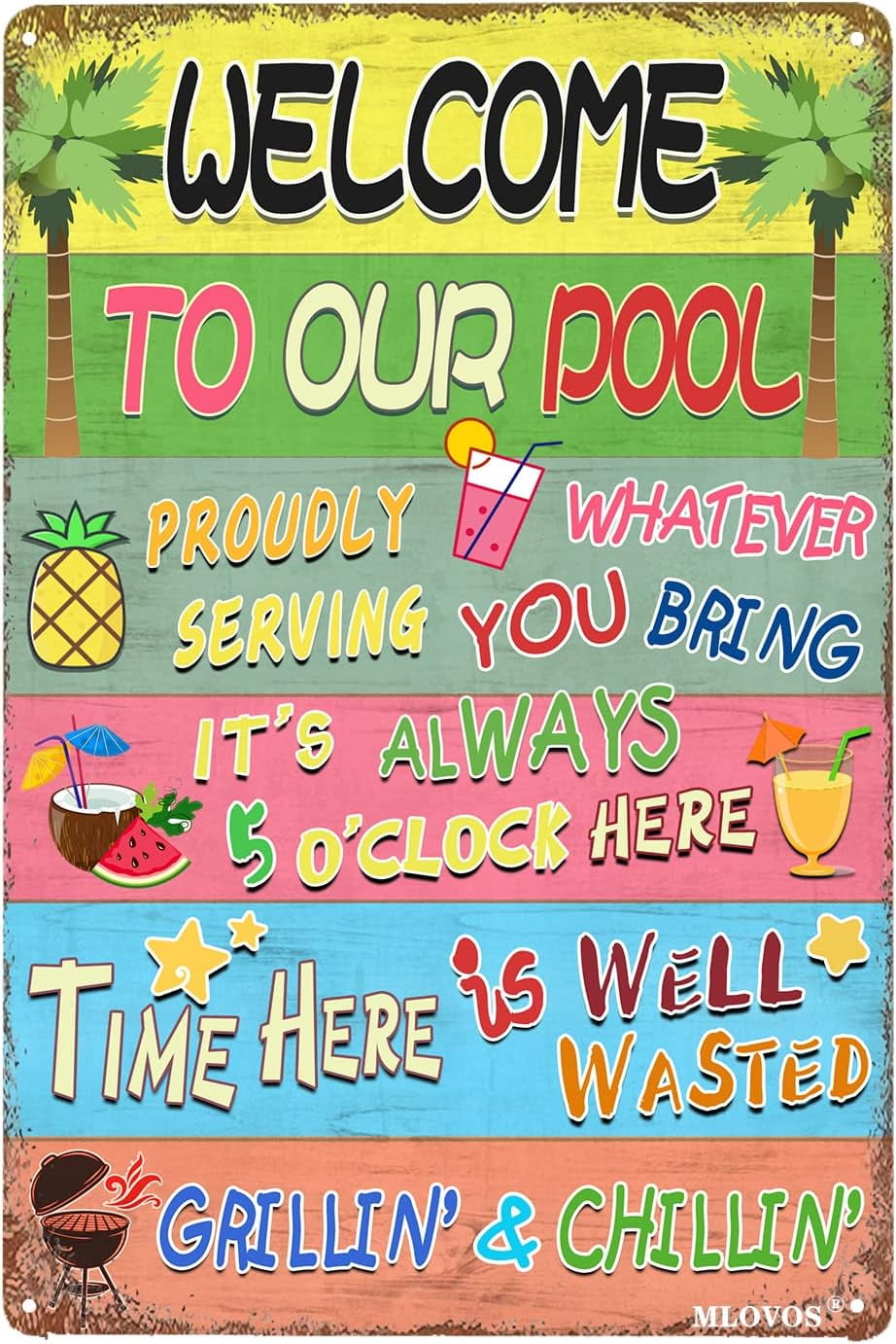Metal Sign Welcome to Our Pool Funny Vintage Pool Rules Wall Decoration ...